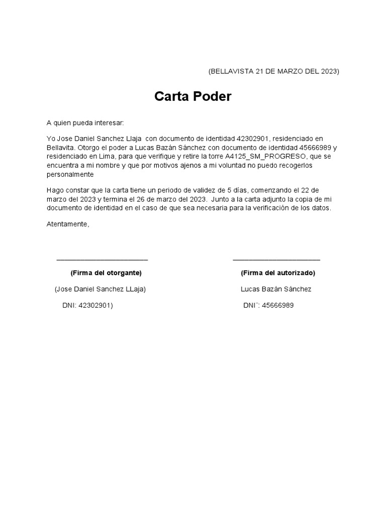 Carta Poder Simple de Papeleria | PDF