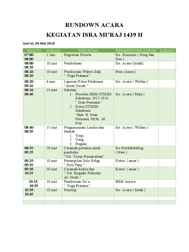 Rundown Acara Kegiatan Isra Mi | PDF