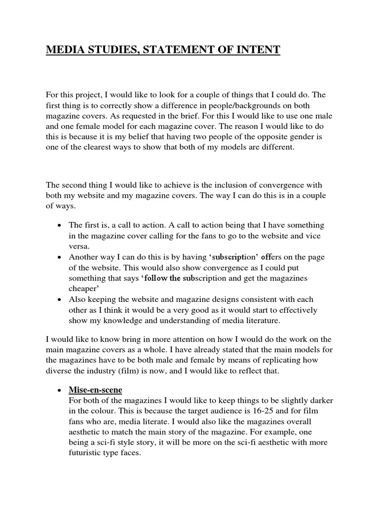 Media Studies Statement of Intent | PDF | Communication | Cognitive Science
