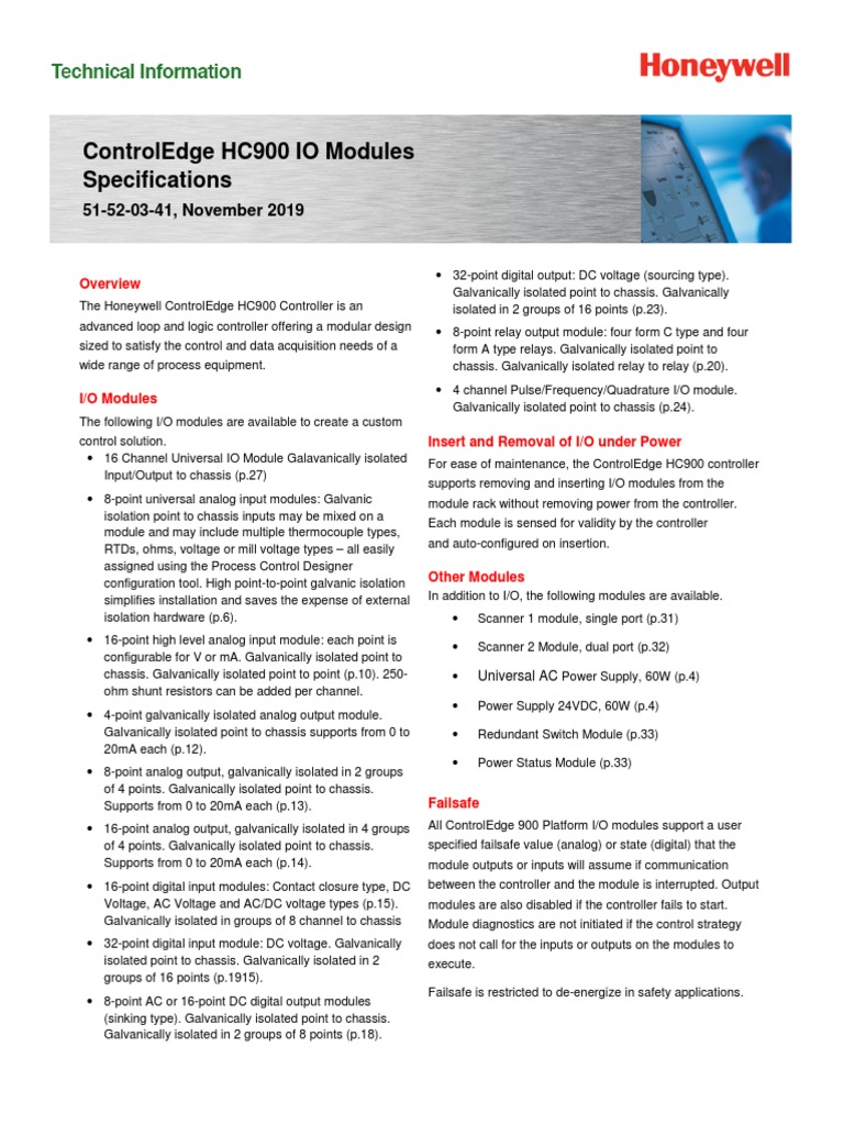 Controledge Hc900 Io Modules Specifications: 51-52-03-41, November 2019 | PDF | Programmable ...