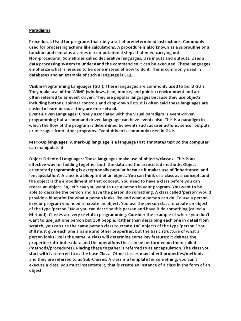 Paradigms Pdf Class Computer Programming Method Computer Programming