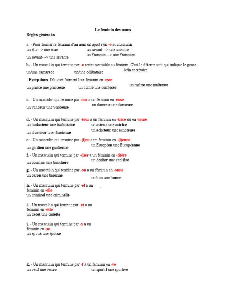 Le Feminin Des Noms | PDF | Linguistique