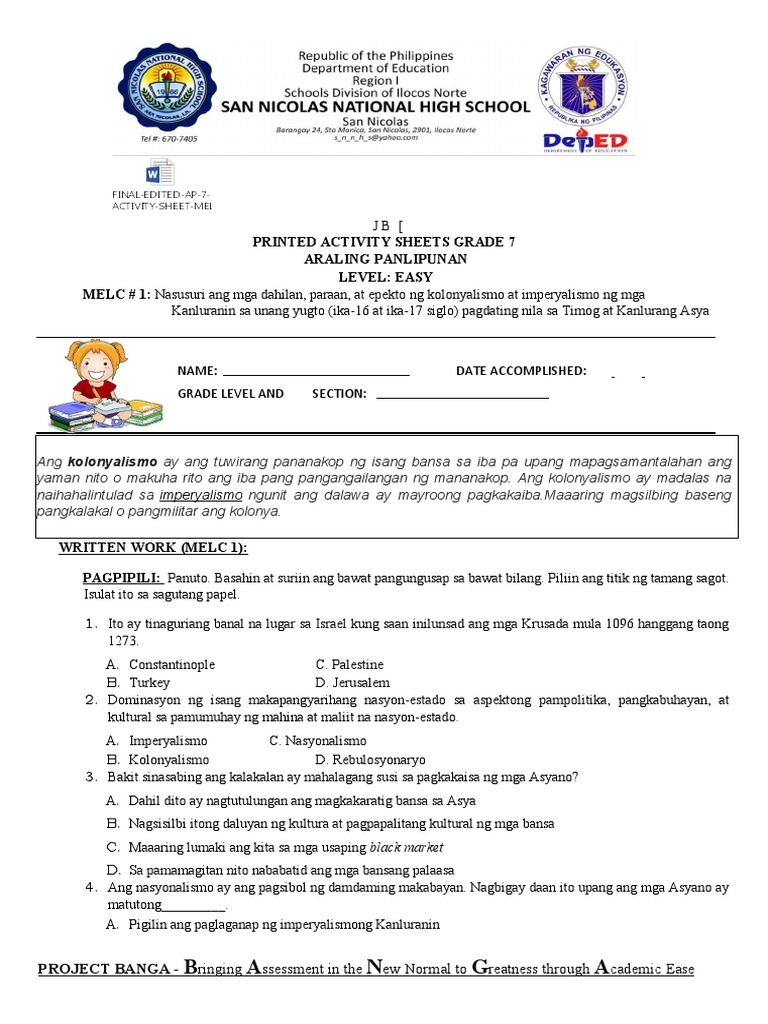 Edited AP 7 Activity Sheet Melc 1 8 | PDF