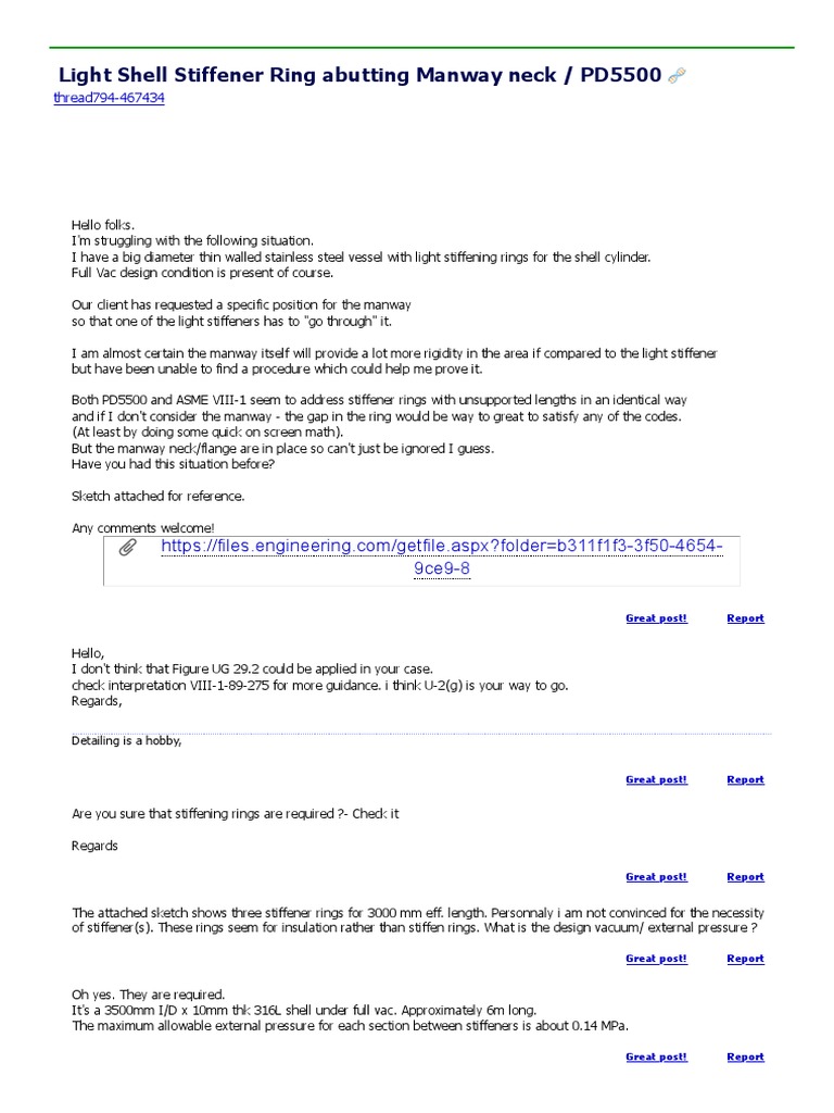 Light Shell Stiffener Ring Abutting Manway Neck - PD5500 - Boiler and ...