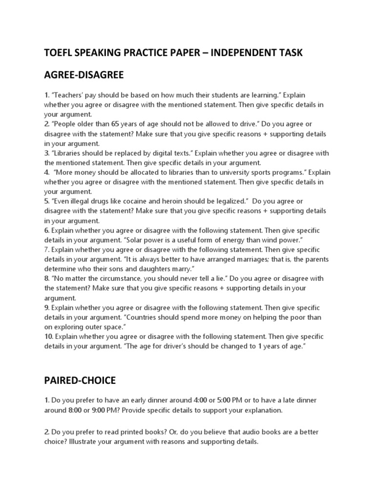 Toefl Speaking Practice Paper 10 | PDF | Reason | Argument