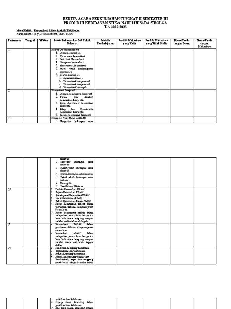 Berita Acara Perkuliahan Tingkat Ii Semester Iii | PDF | Pengembangan Diri