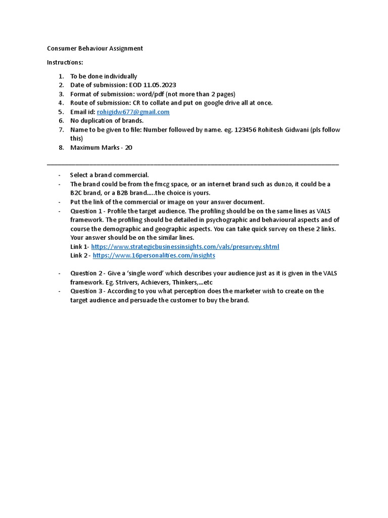 Consumer Behaviour Assignment | PDF