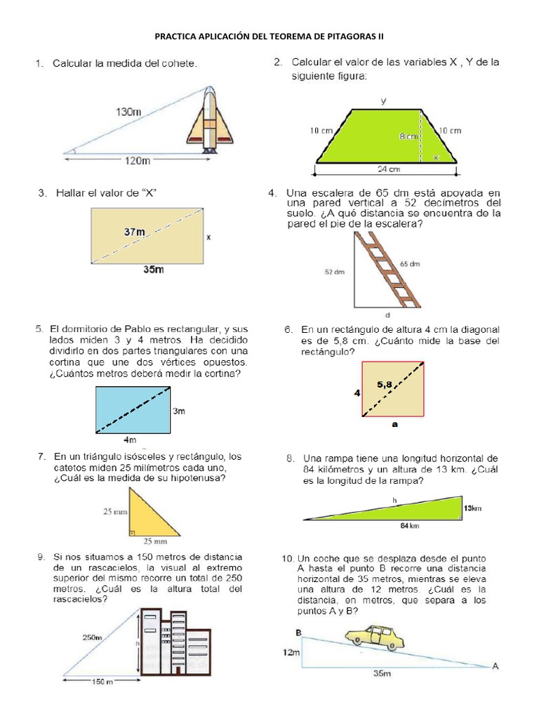 Practica Aplicación de Teorema de Pitagoras I | PDF