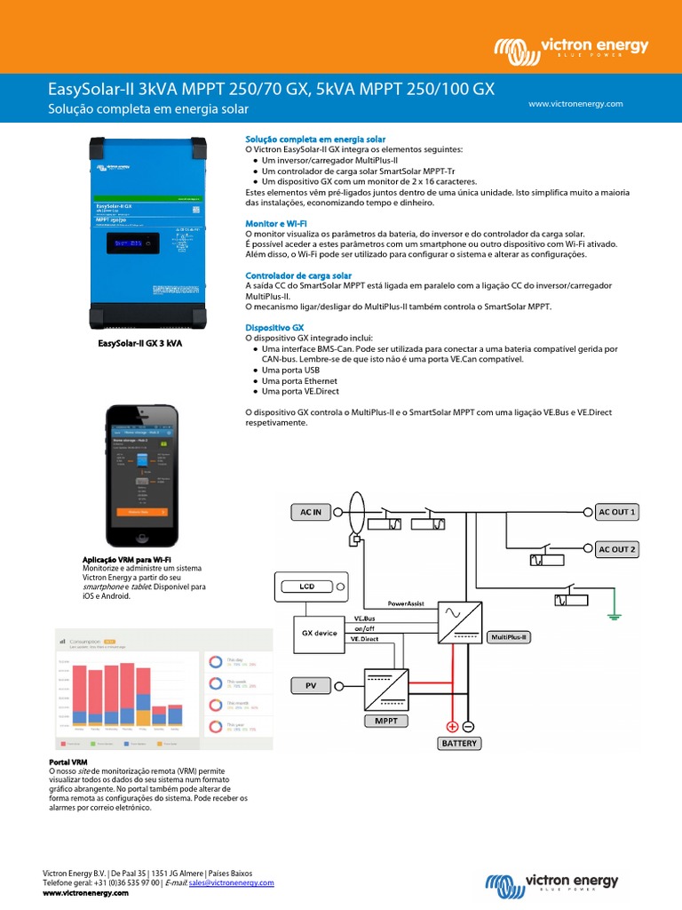 Datasheet EasySolar II 24V 48V 3kVA 48V 5kVA MPPT 250 70 100 GX PT | PDF | Wi-Fi | USB