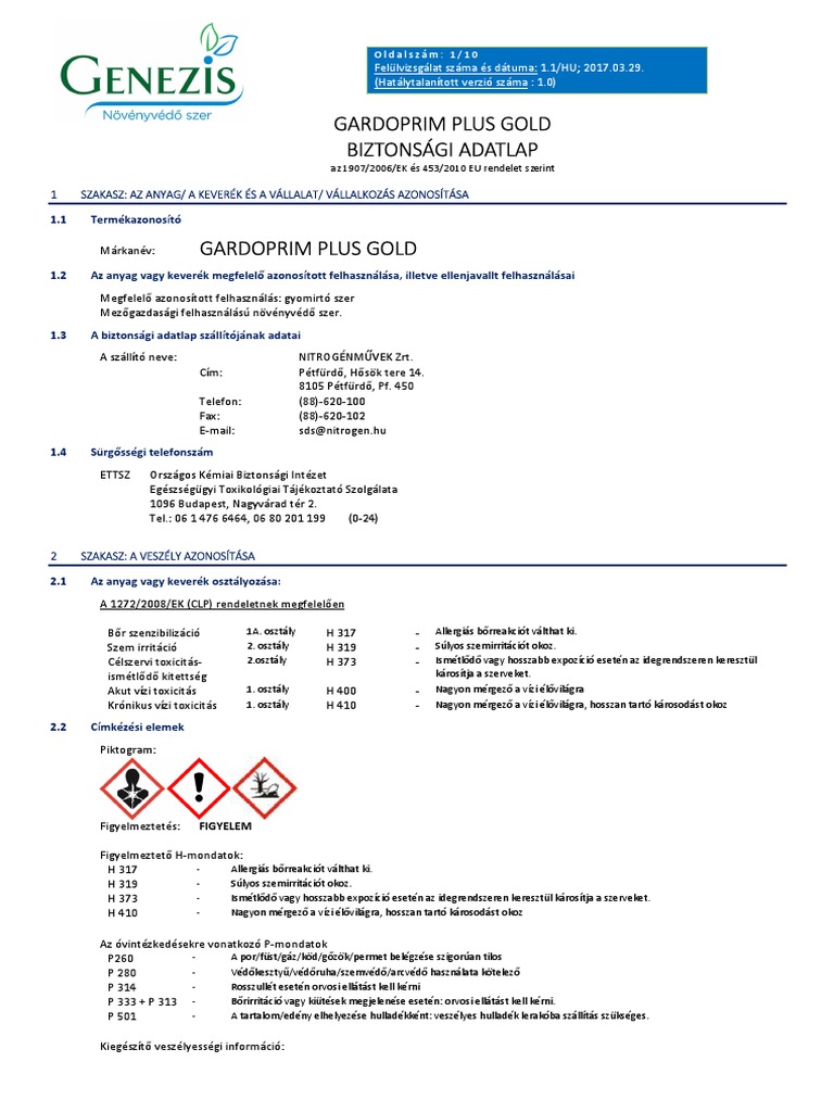 Gardoprim Plus Gold Genezis Msds_1 1 | PDF