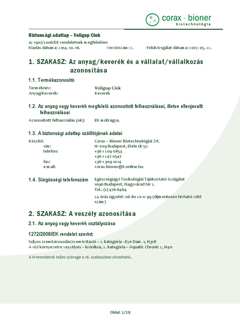 Voligop Cink Biztadatlap | PDF