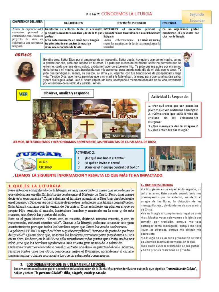 Ficha 7 Religion 2DO | PDF | Misa (liturgia) | Jesús