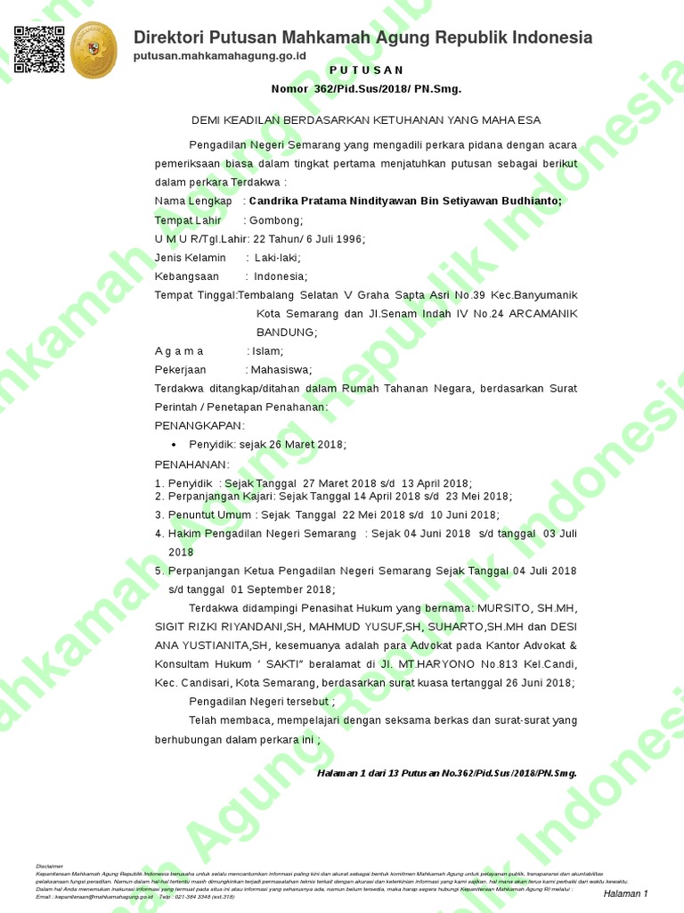 Putusan 362 Pid - Sus 2018 PN SMG 20220920113334 | PDF