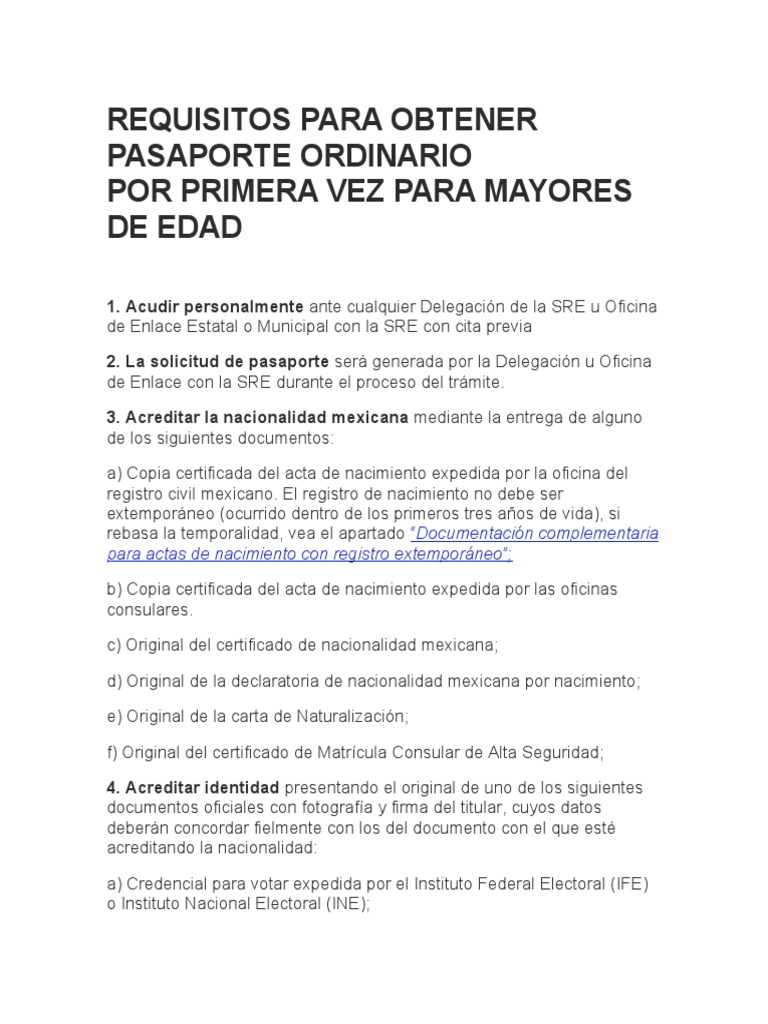 Requisitos para Obtener Pasaporte Ordinario | PDF | Certificado de nacimiento | Gobierno y ...