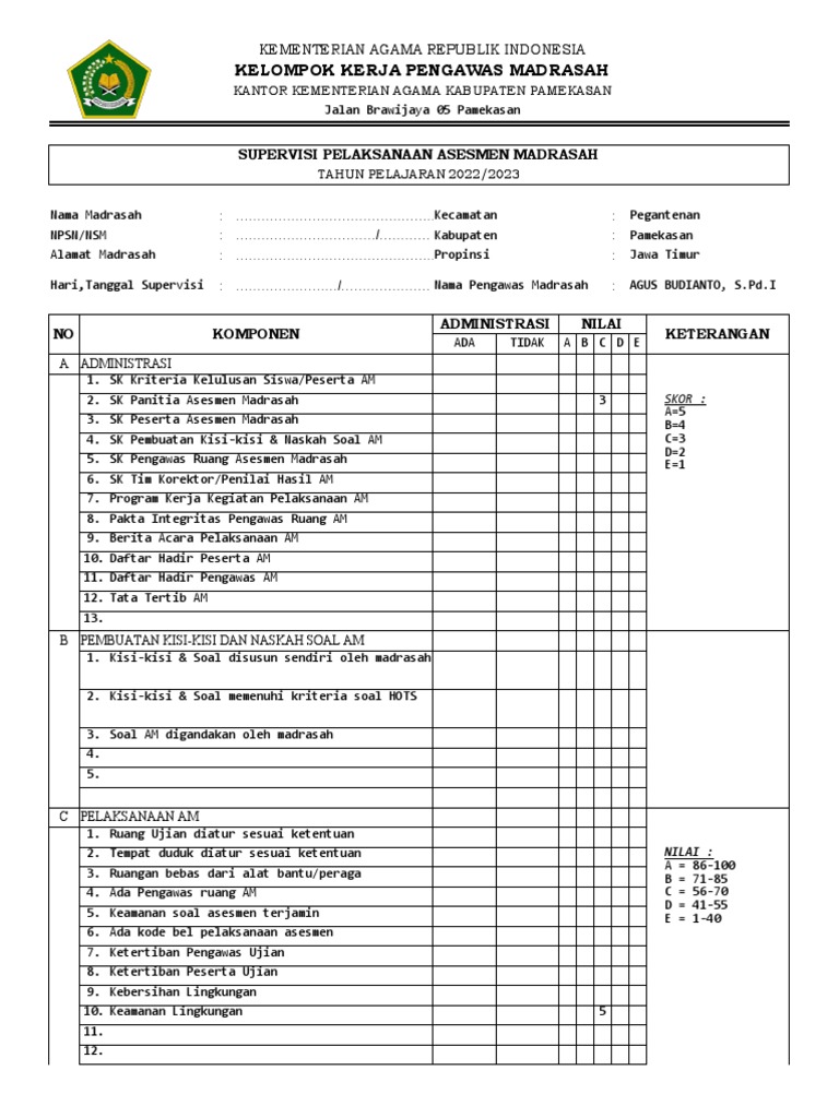 Instrumen Supervisi Pelaksanaan Am Oleh Ppai | PDF