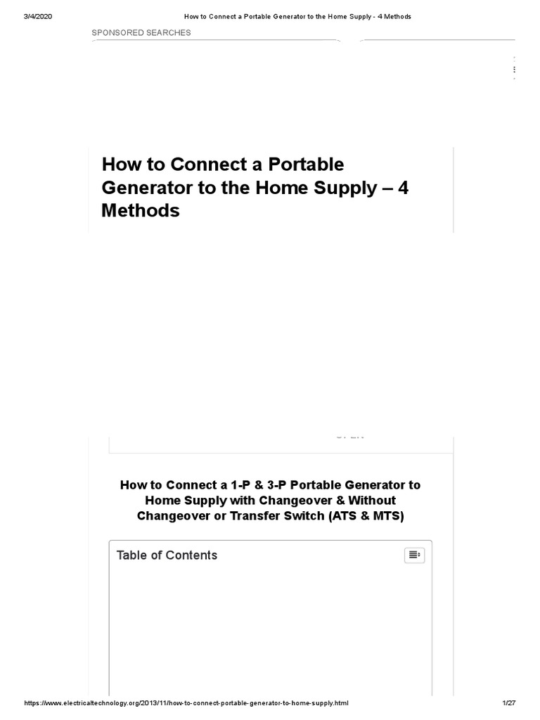 How To Connect A Portable Generator To The Home Supply - 4 Methods | PDF