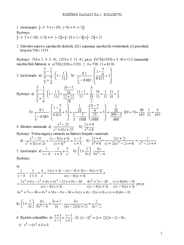 Riješeni Zadaci-Priprema Za 1. Kolokvij Iz LALG-a | PDF