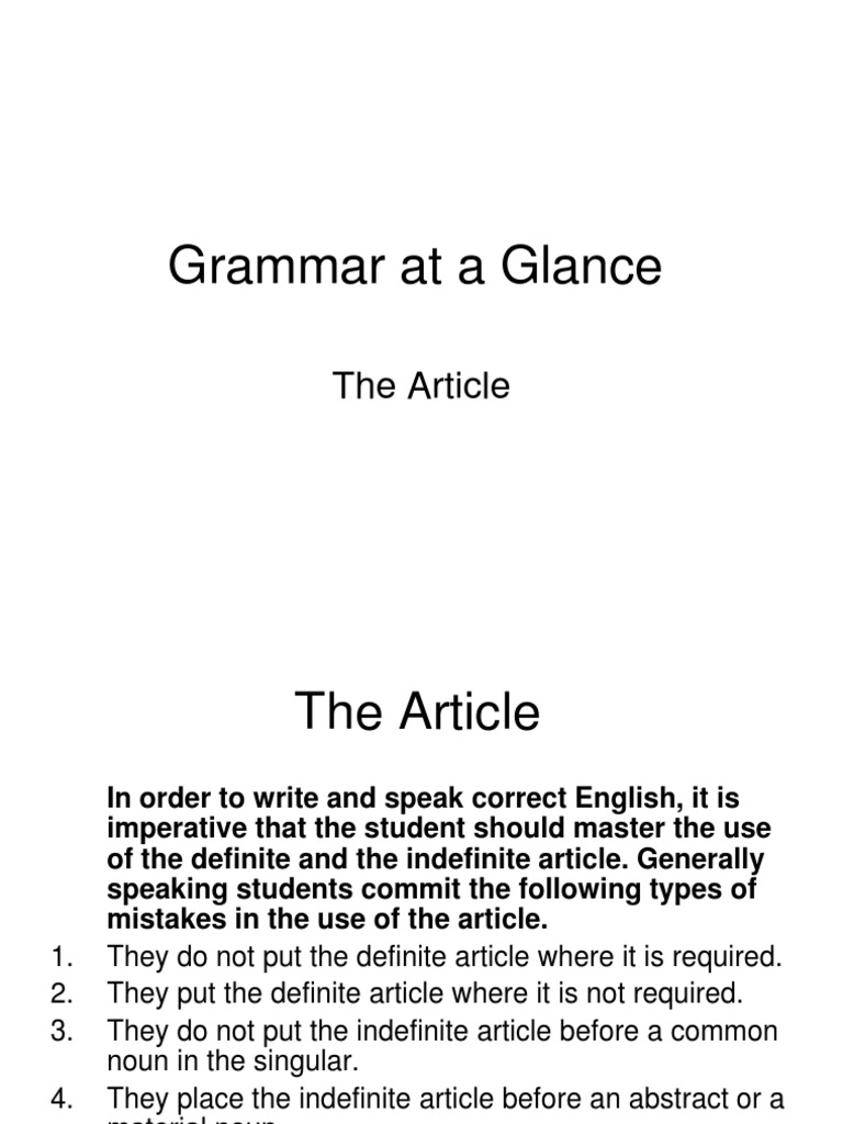 Grammar at A Glance | PDF | Noun | Syntactic Relationships