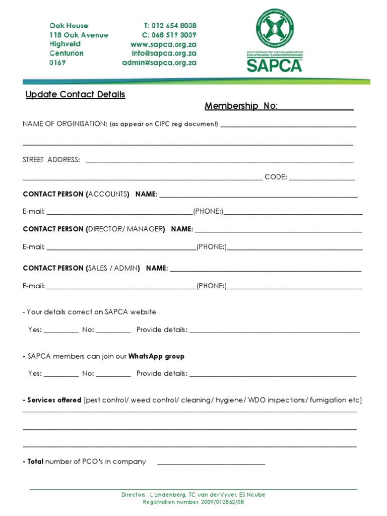 SAPCA 1 Update Contact Details 2023 | PDF