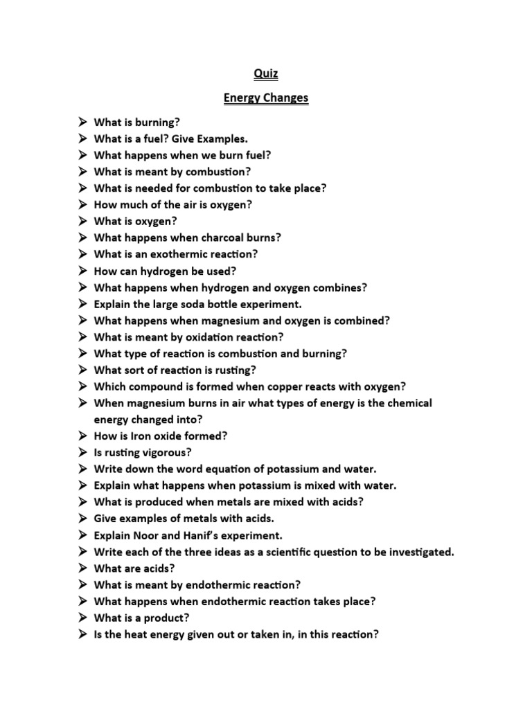 Energy Changes Quiz!! | PDF