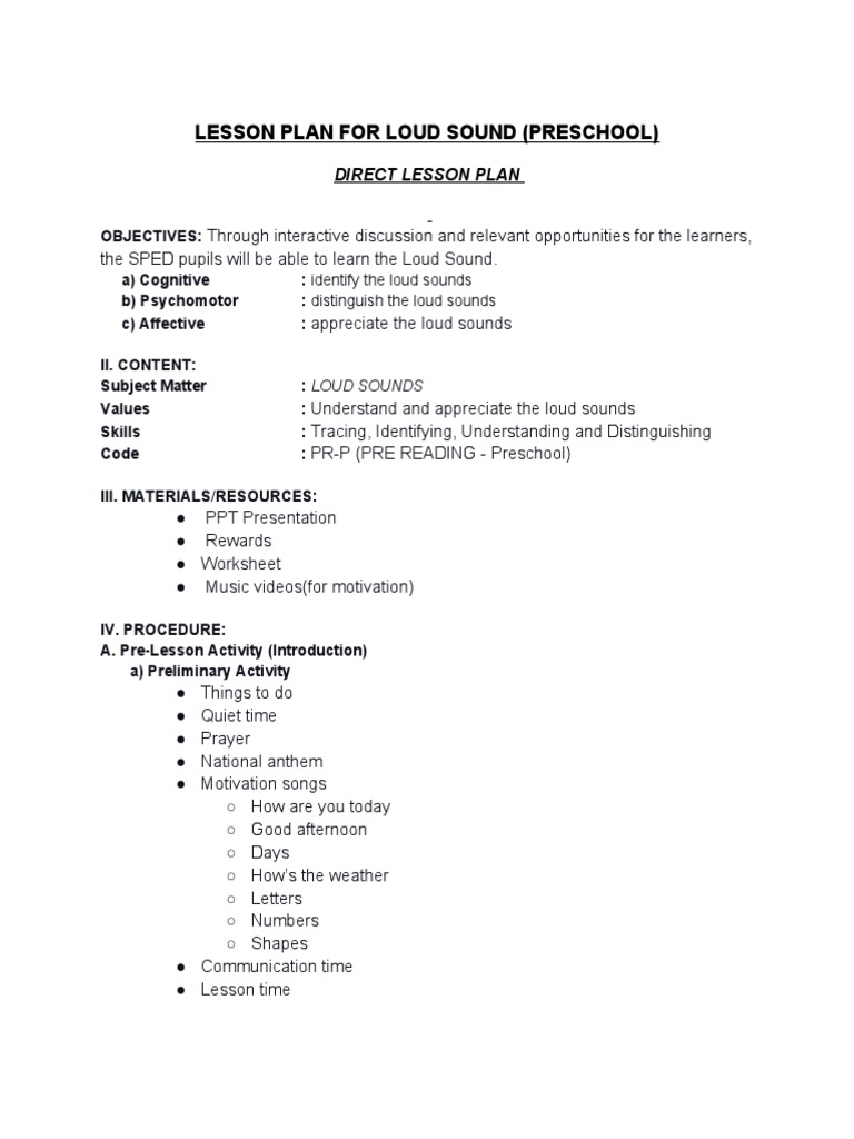 LESSON PLAN FOR LOUD SOUND | PDF