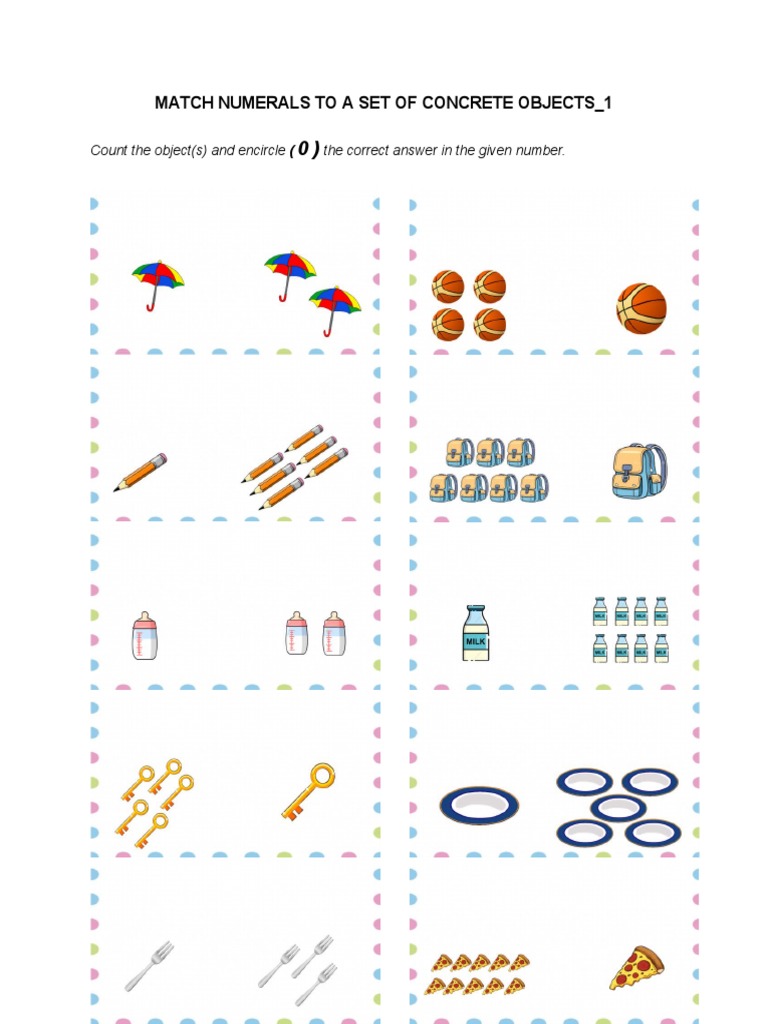 Worksheet - MATCH NUMERALS TO A SET OF CONCRETE OBJECTS - 1 | PDF Worksheet - MATCH NUMERALS TO A SET OF CONCRETE OBJECTS - 1 | PDF
