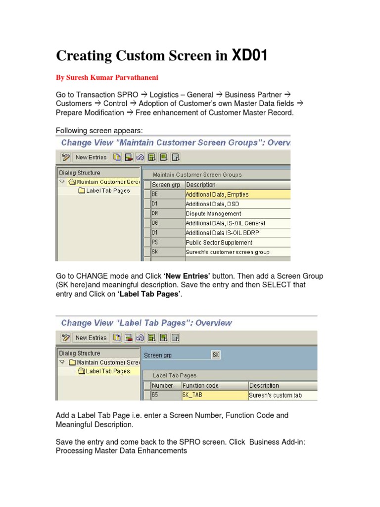 Creating Custom Screen in XD01 BADI | PDF | Computer Architecture ...