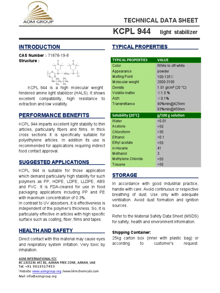 KCPL 944 - SDS | PDF | Polyethylene | Materials