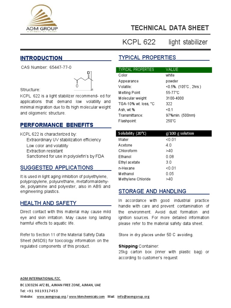 KCPL 622 - SDS | PDF | Plastic | Chemical Compounds