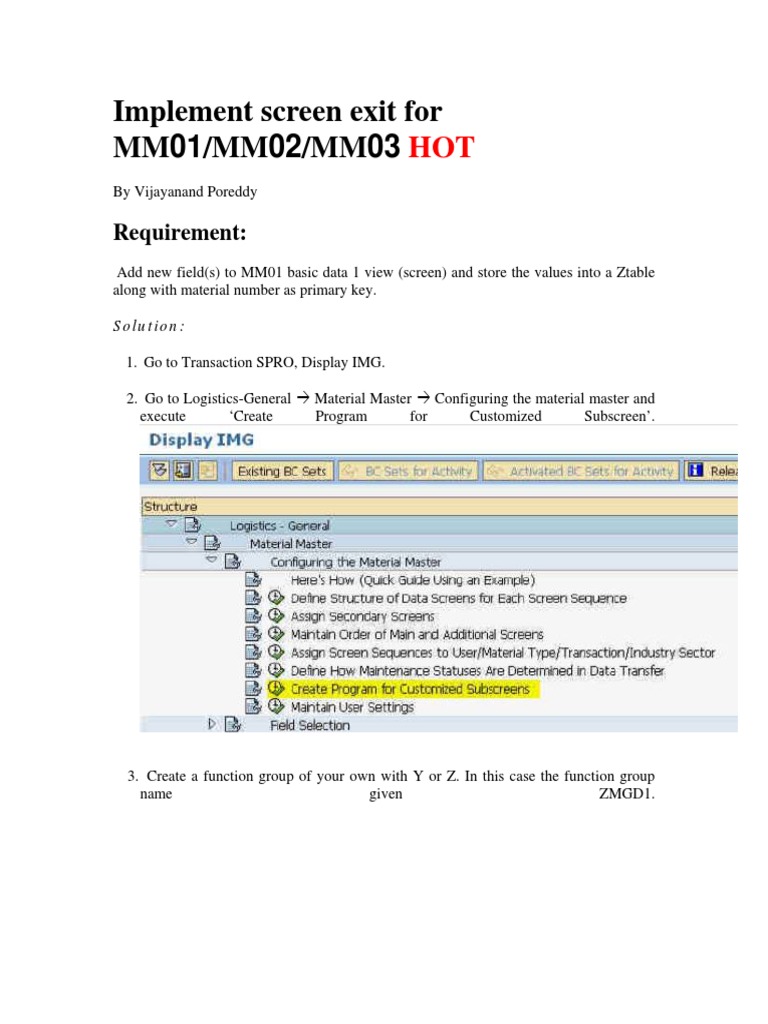 BADI MM01 Screen Exit | PDF
