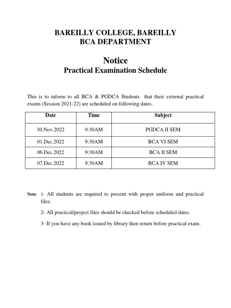 Practical Exam Notice | PDF | Technology & Engineering