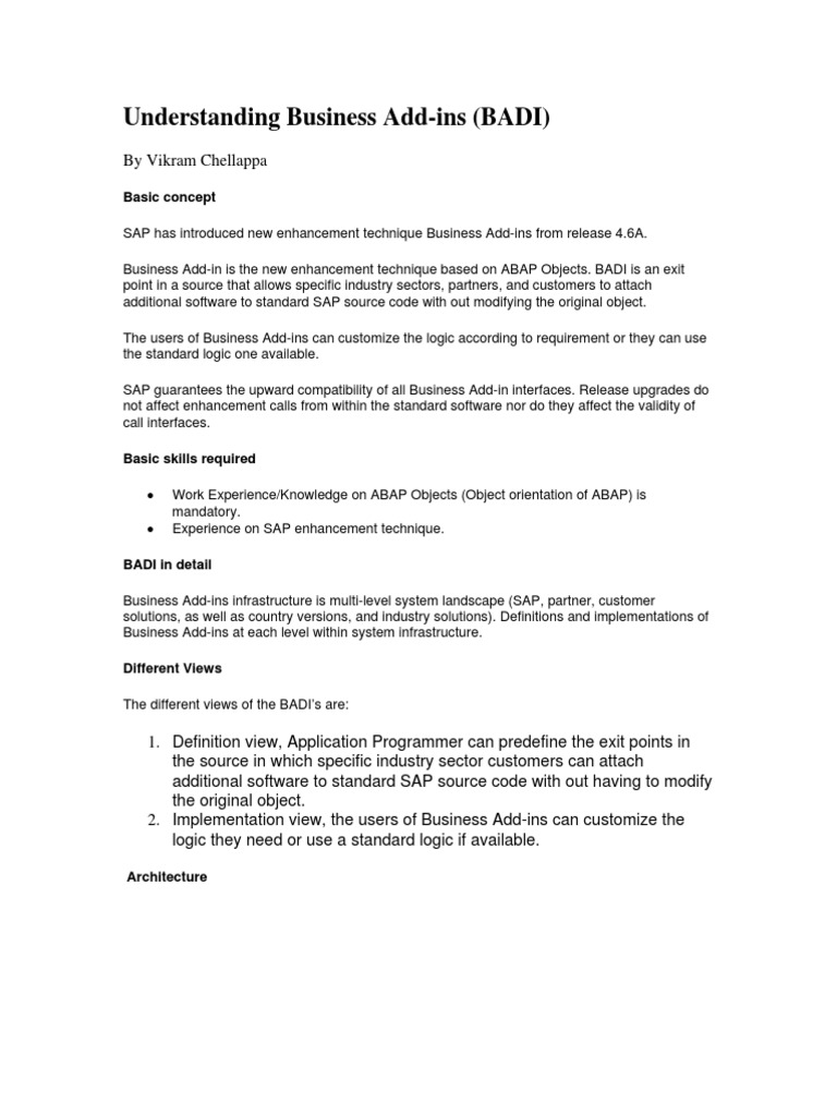 Overview of SAP Business Add-ins (BADI) | PDF | Class (Computer ...