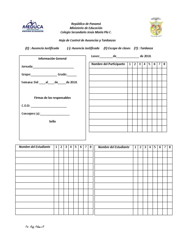 Hoja de Ausencias y Tardanzas C.O.D. | PDF