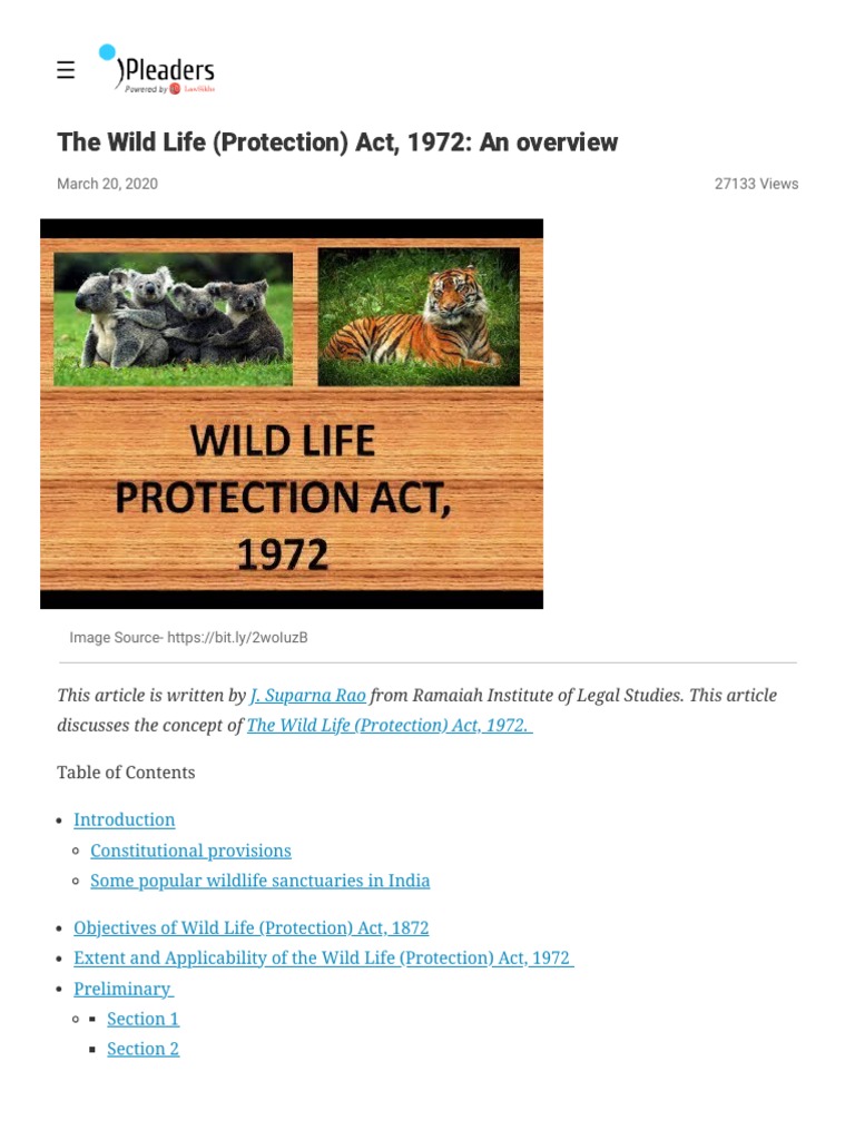 Wild Life Protection Act (WPA) 1972 - An Overview | PDF