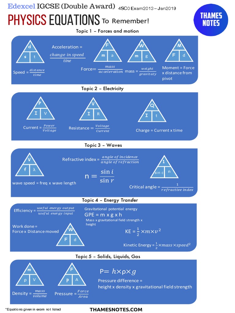 Edexcel IGCSE Physics Equations Double Award | PDF
