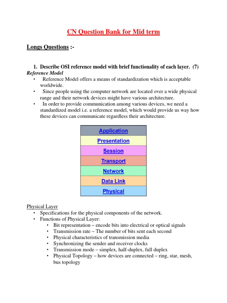 CN Question Bank For Mid Term | PDF | Domain Name System | Computer Network