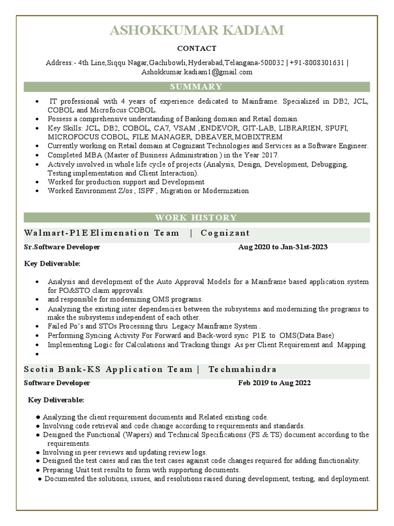 I'm Looking For A Mainframe Position COBOL, JCL, DB2 | PDF | Software ... I'm Looking For A Mainframe Position COBOL, JCL, DB2 | PDF | Software ...
