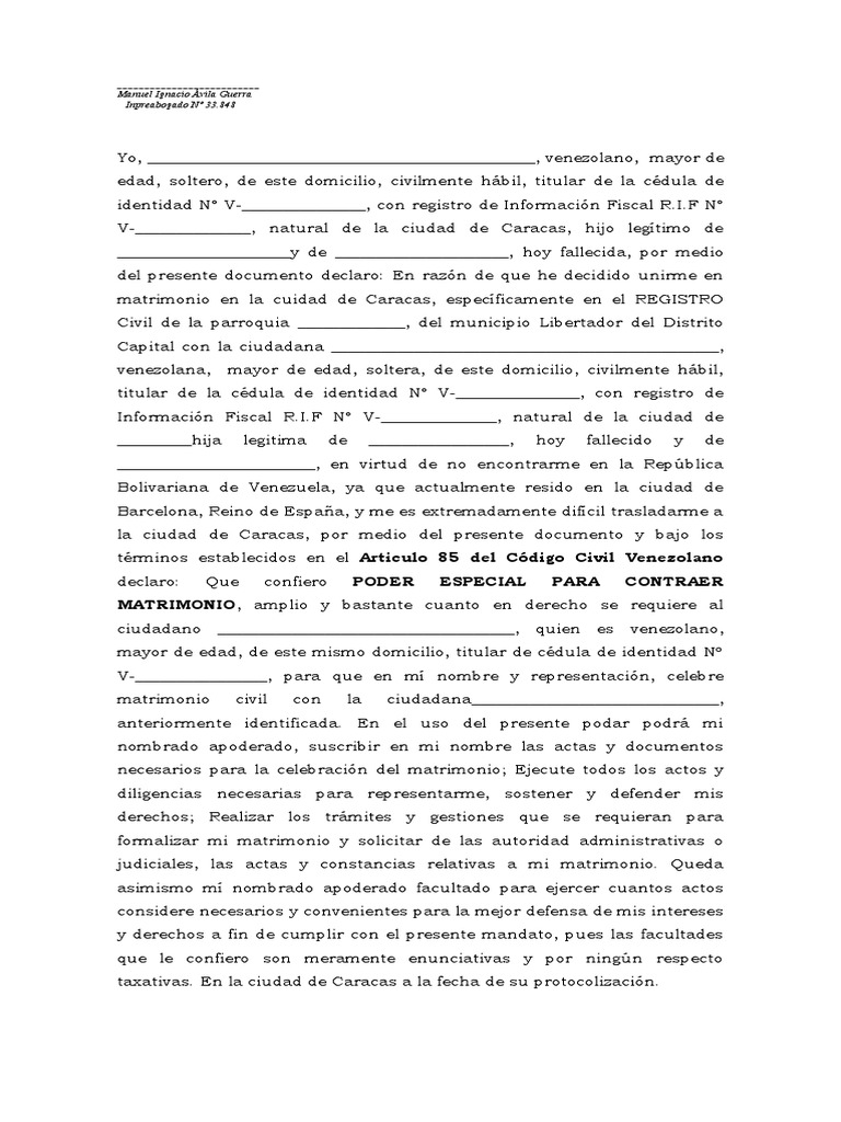 Poder Especial Matrimonio | PDF | Venezuela | Gobierno