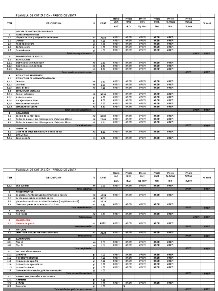 Planilla de Computo y Cotización - Grupo 6 | PDF | Materiales | Materiales de construcción