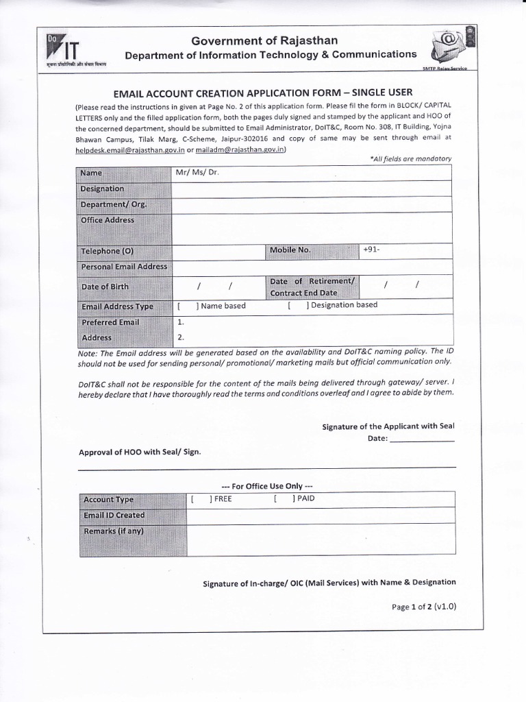 Rajasthan Single User Email Application | PDF