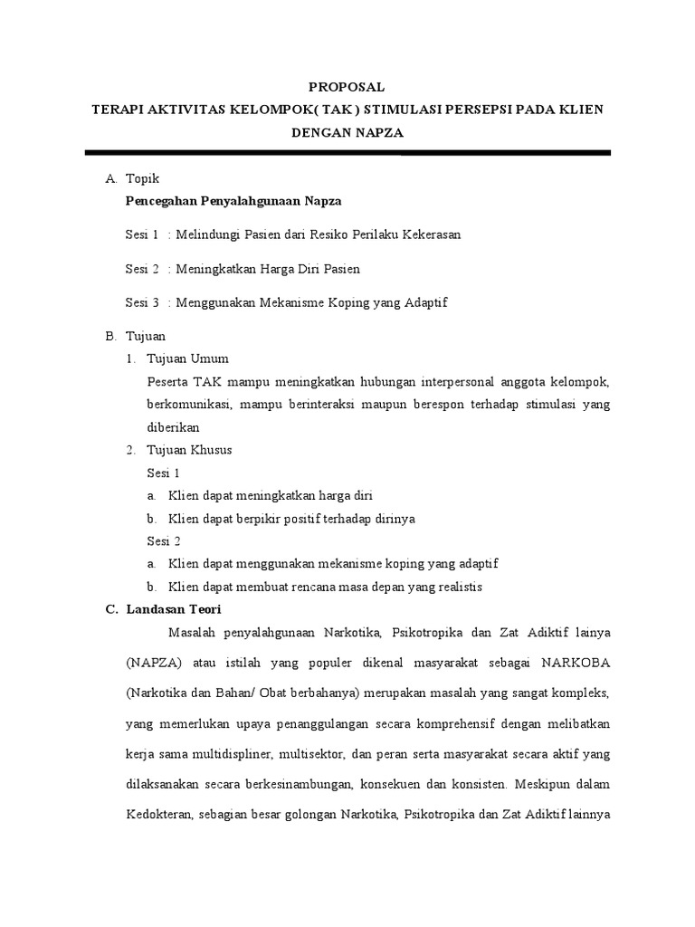 Terapi Aktivitas Kelompok untuk Klien Napza | PDF | Pengembangan Diri ...