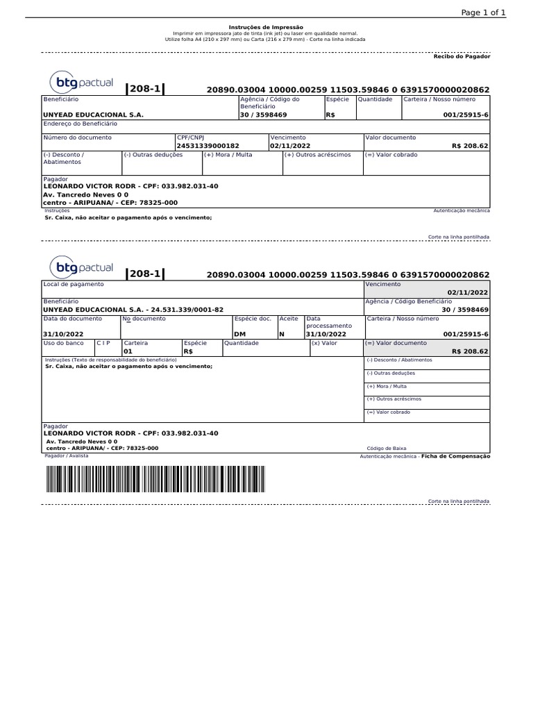 Boleto | PDF | Impressão