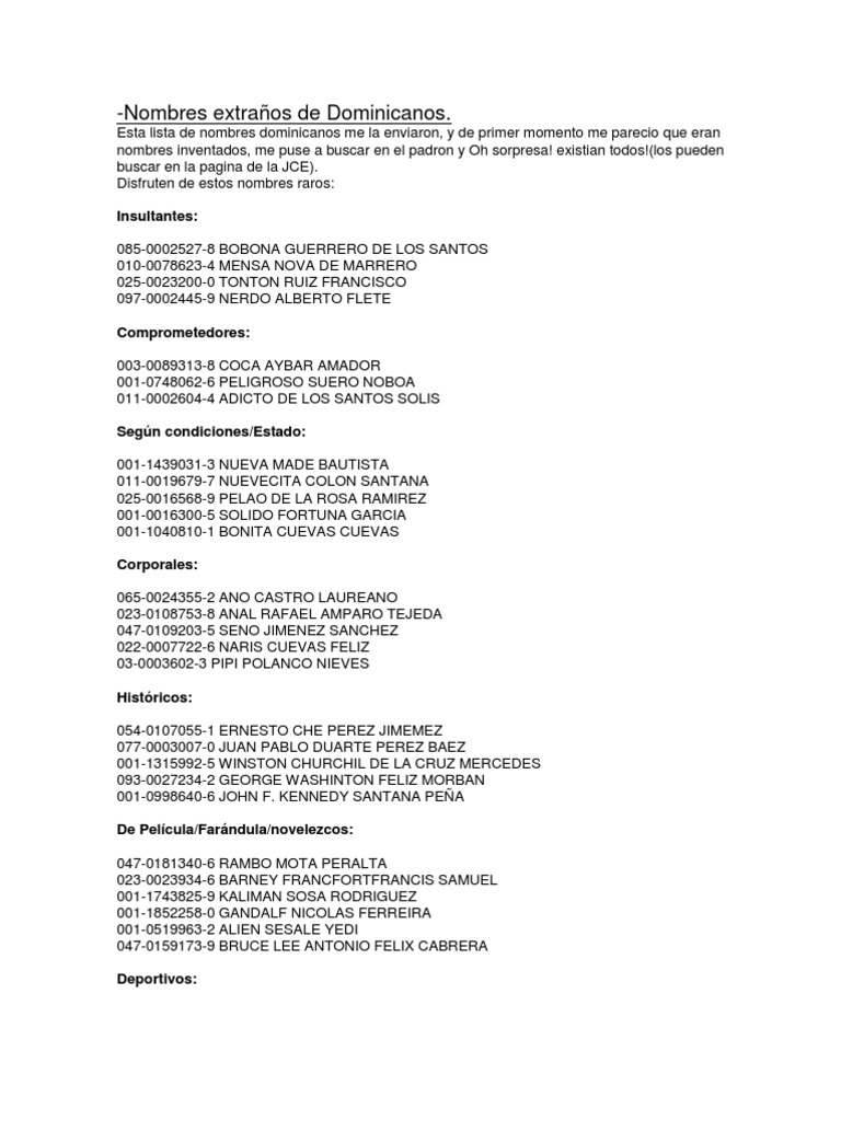 Nombres extraños de Dominicanos | PDF | Deportes