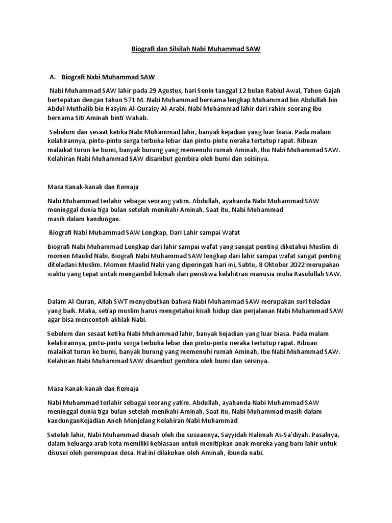 Silsilah dan Biografi Ibu Nabi Muhammad | PDF