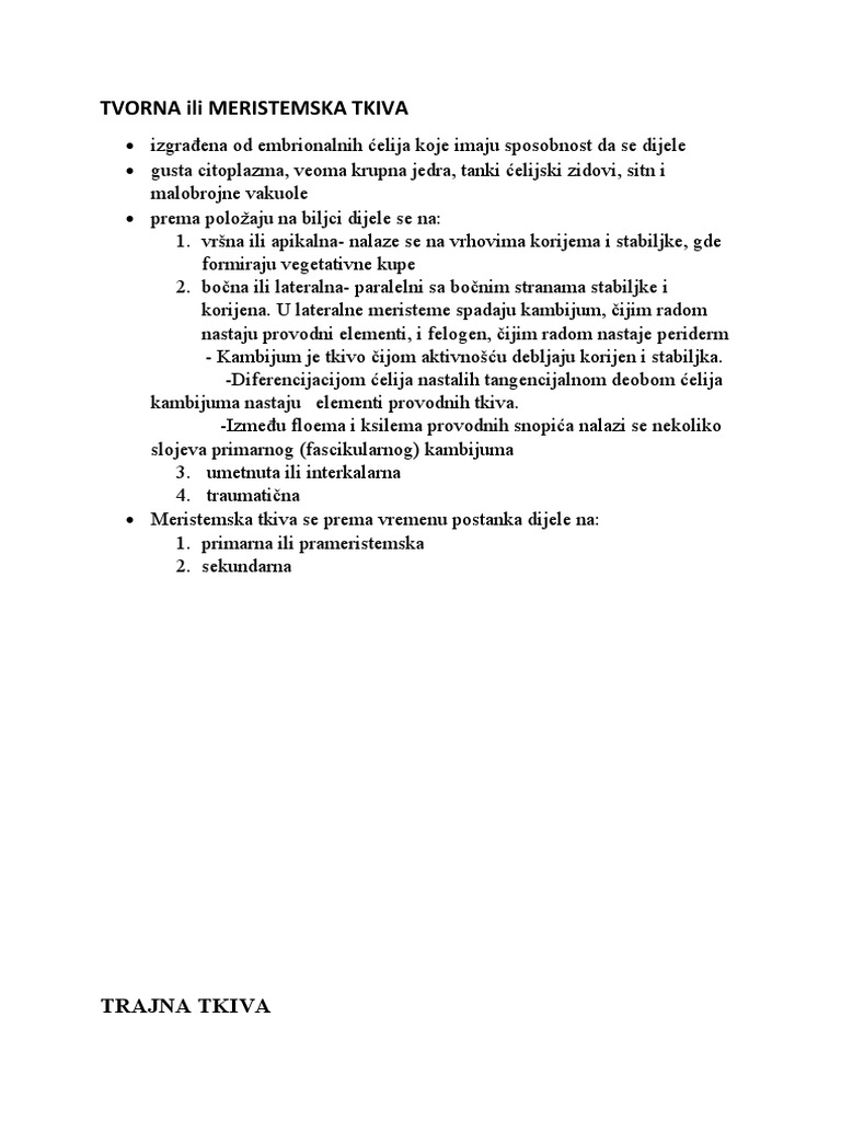 TVORNA Ili MERISTEMSKA TKIVA | PDF