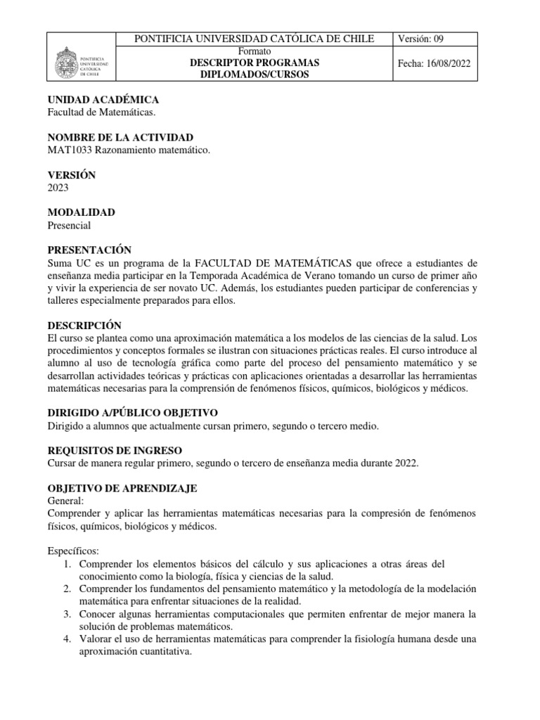 Razonamiento Matem Aacute Tico MAT1033 100610 | Descargar gratis PDF | Derivado | Matemáticas