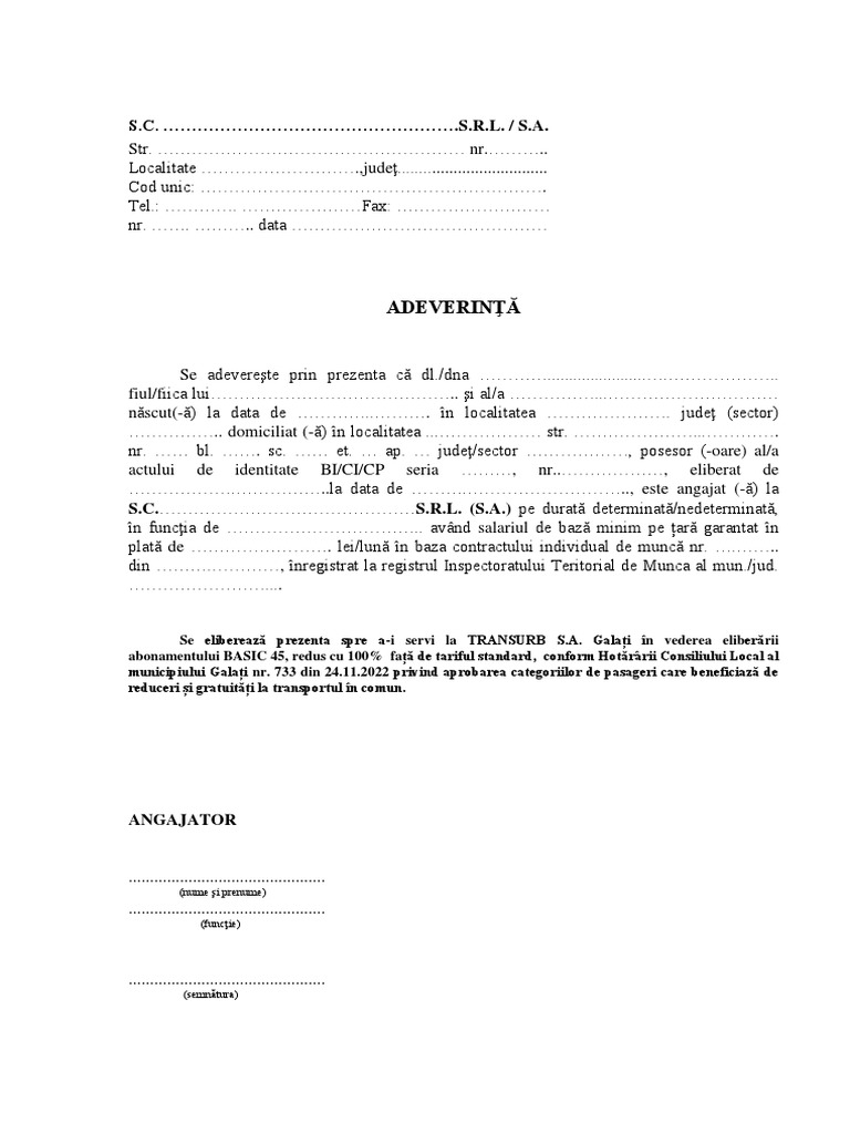 adeverinta-salariat-model-HCL (1) -2023 | PDF