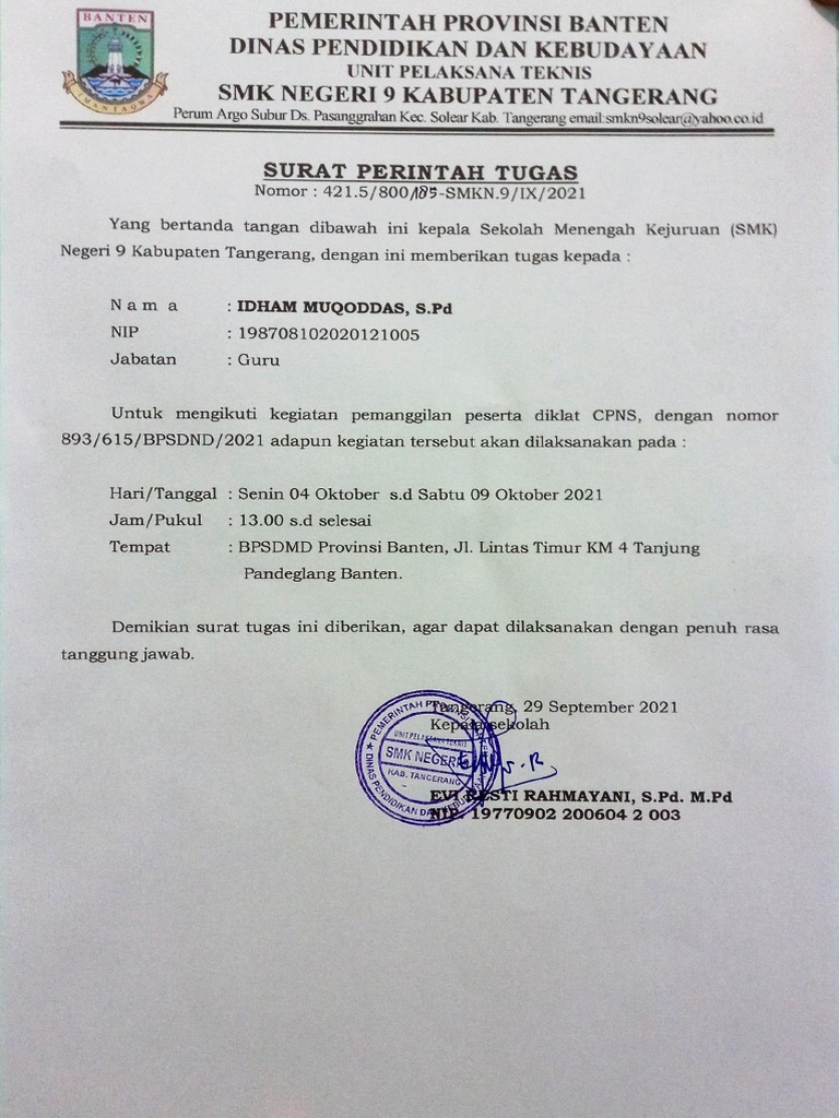 Surat Perintah Tugas Latsar | PDF