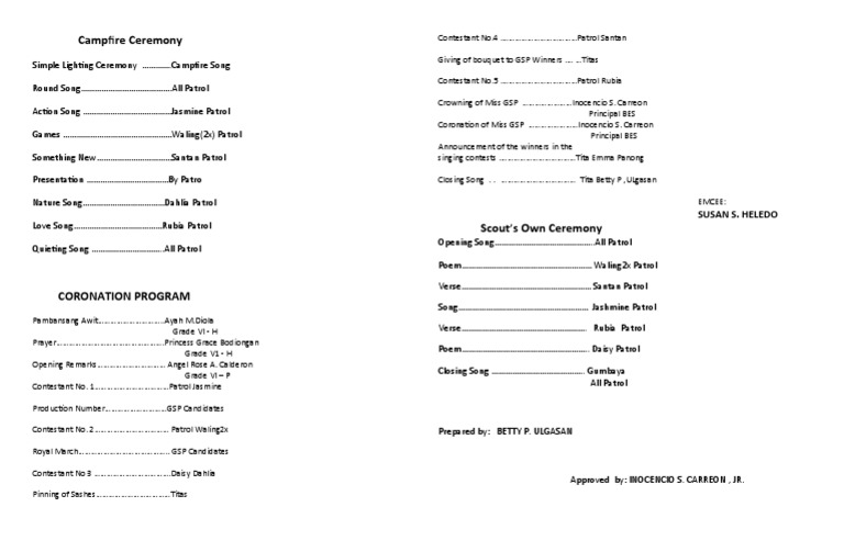 Campfire Ceremony Program | PDF