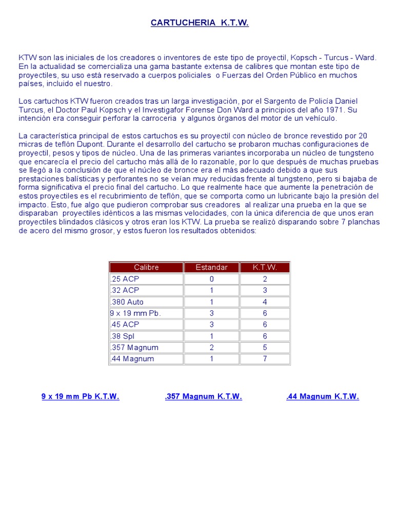 Cartucheria K.T.W. | PDF | Cartucho (armas de fuego) | Calibre